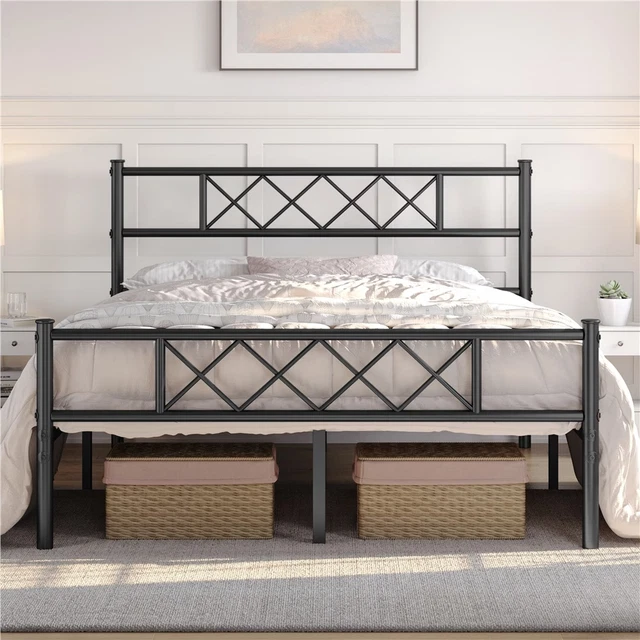 METAL BED FRAME Strong Slats Support No Box Spring Platform Bed Base £ ...