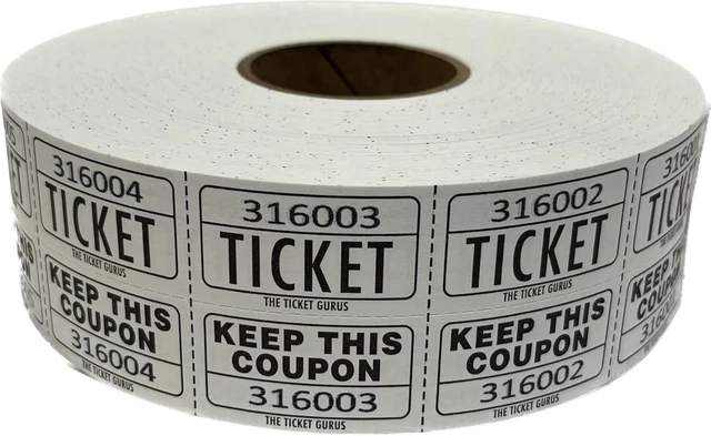 THE TICKET GURU-LARGE Number Raffle 50/50 TICKETS-2000/ROLL (White) £18 ...