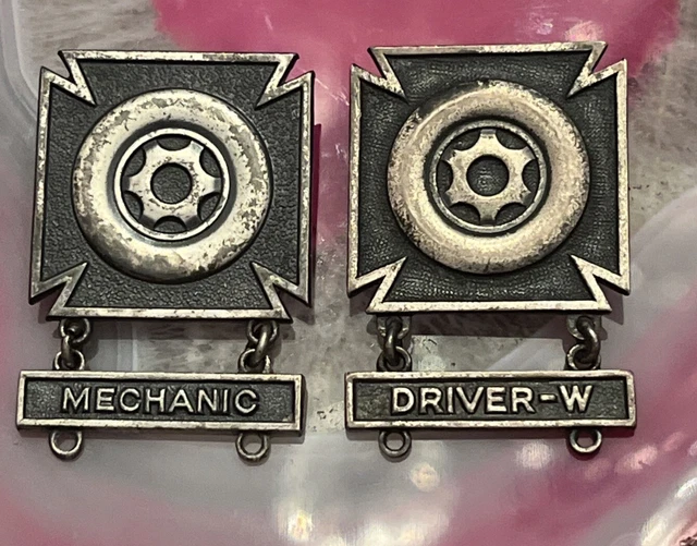 WWII US ARMY Sterling Qualification Badges 2x Driver-W & Mechanic Bars ...