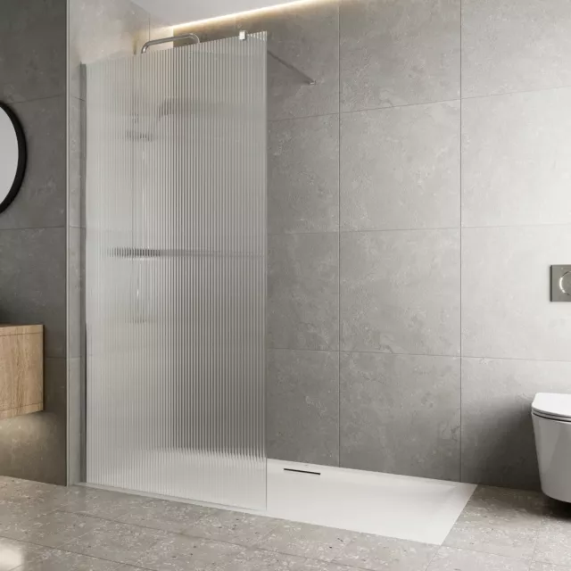 Walk In Wet Room Shower Screen Frameless 8mm Fluted Glass Polished