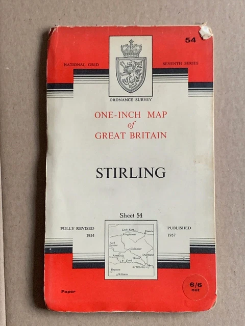OS ORDNANCE SURVEY One Inch Paper Map, of Stirling , Sheet 54,1957 EUR ...