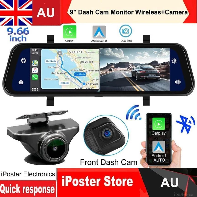 9 INCH 1080P Dash Cam Rear View Mirror Monitor Wireless Carplay Android ...