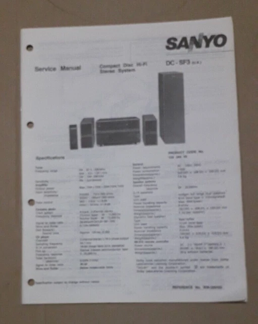 SANYO COMPACT Disc Hi-Fi Stereo System Model DC-SF3 Service Manual £3. ...