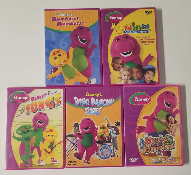 BARNEY THE DINOSAUR 5 DVD Lot Numbers! Happy Mad Silly Sad, Moving And ...