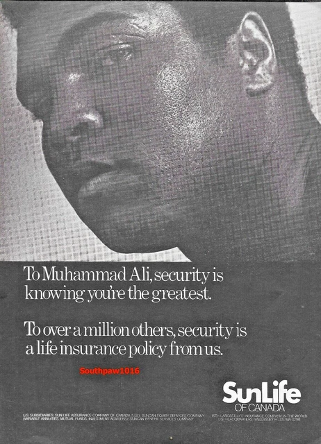 1979 SUN LIFE Canada Muhammad Ali Security Knowing You're The Greatest ...