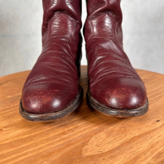 JUSTIN ROPER BOOTS Mens 7.5 C Burgundy Leather GOOD Western Cowboy ...