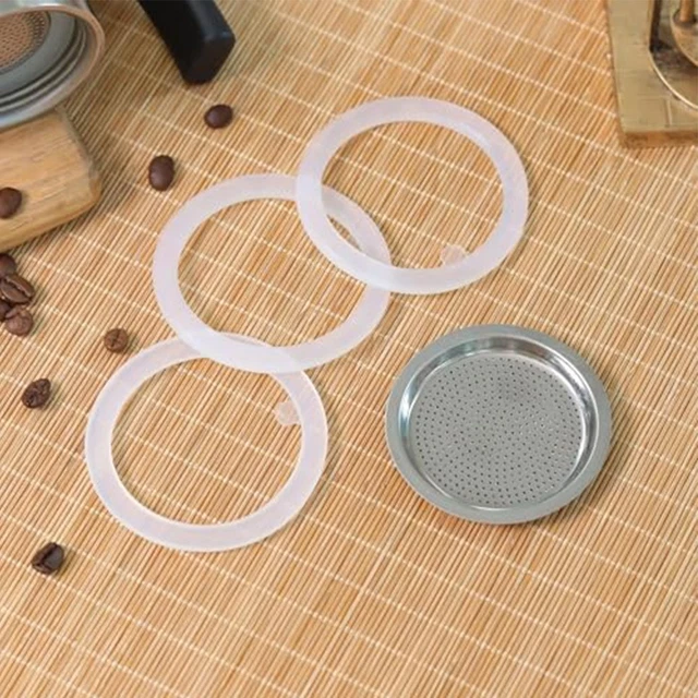 MOKA POT REPLACEMENT Kit 3 Silicone Seals and 1 Stainless Steel Filter ...