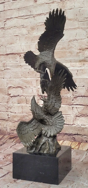 ABSTRACT MODERN ART Two Fighting Eagles Birds Wildlife Bronze Sculpture ...
