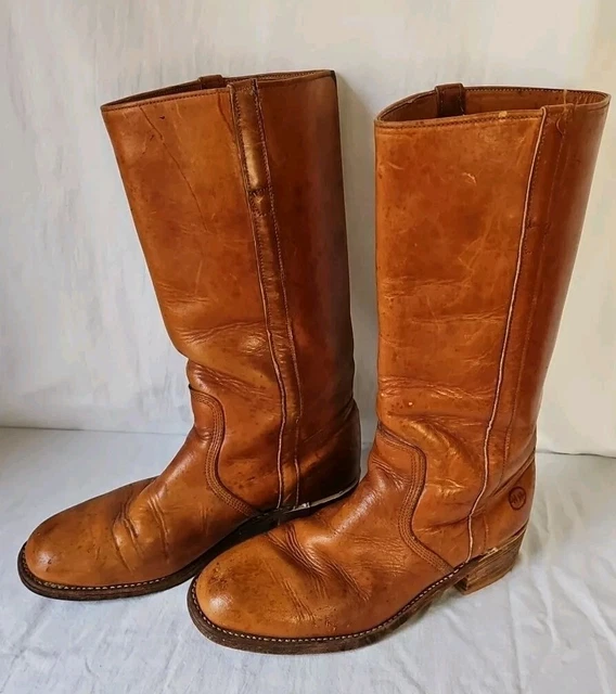 VINTAGE DOUBLE H 1970s Brown Leather Campus Tall Boots Mens 10 D £143. ...