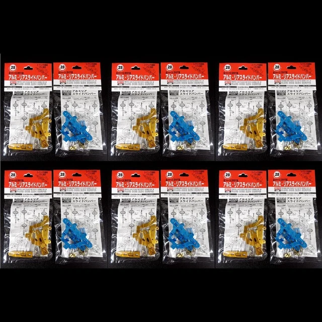 12 STÜCK AOSHIMA Mini 4WD Aluminium Heck Schiebe Stoßstange Gold & Blau ...