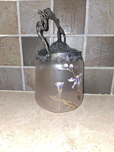 SEAU À BISCUITS pot en verre LEGRAS MONJOYE décor émaillé Art Nouveau C ...