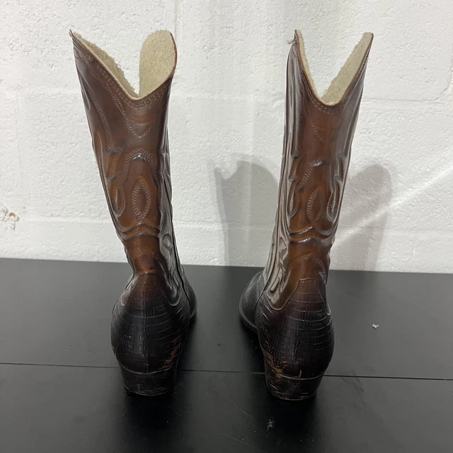 STALLION WESTERN BOOTS Mens 7 Brown Lizard Cowboy Leather Made USA ...