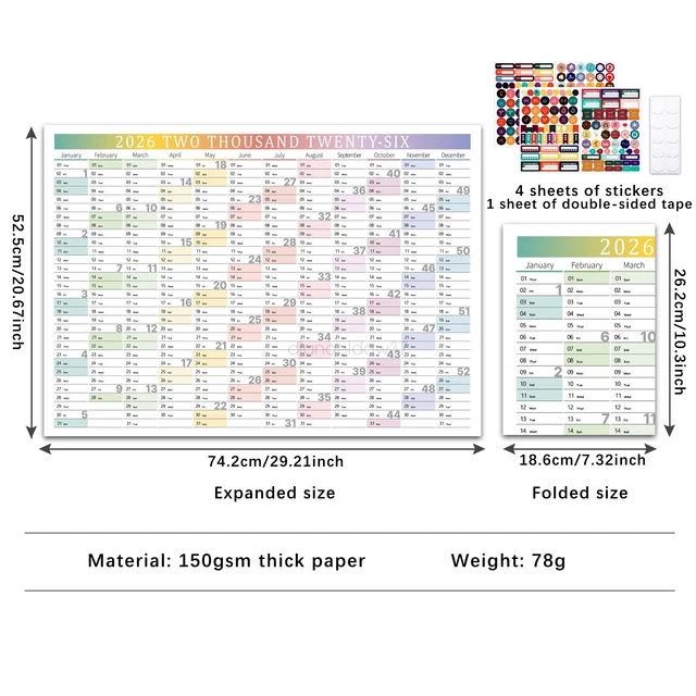2026 WALL HANGING Calendar Annual Planner Yearly Planner Sheet Home ...
