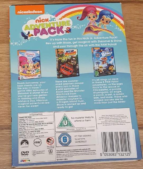 NICKELODEON NICK JR Pack Dvd Kids Shimmer Shine / Paw Patrol / Blaze £9 ...