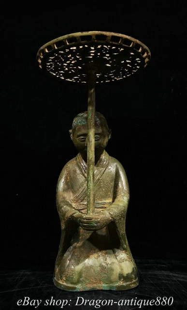10.4& OLD CHINESE Han Dynasty Bronze Palace Kneeling Person Plate Dish ...