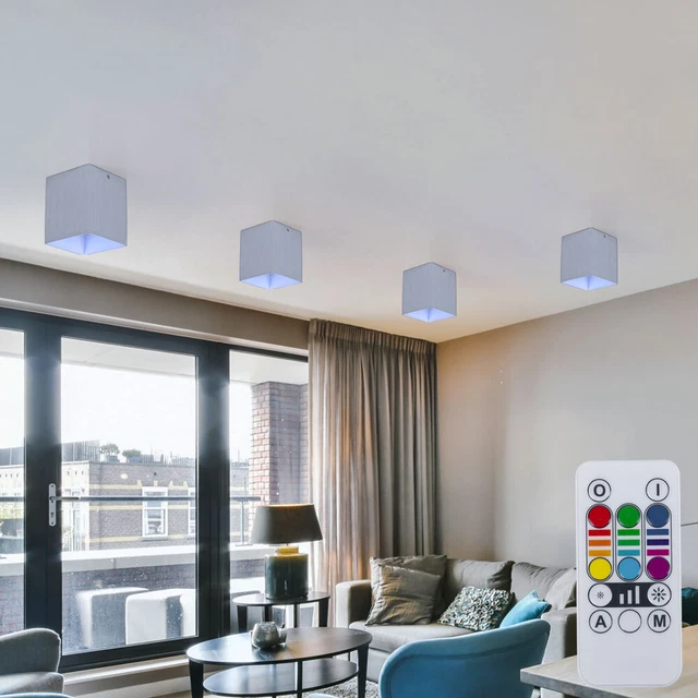 4X RGB LED Plafond Montage Spot Intensité Variable Lampe Aluminium ...