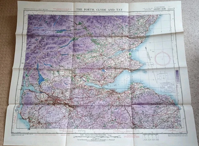 WW2 BRITISH RAF / Army Map Of "The Forth, Clyde & Tay" (Glasgow ...