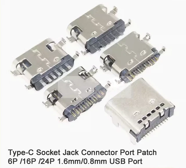 TYPE-C SOCKET JACK Connector Port Patch 6P /16P /24P 1.6mm/0.8mm USB ...