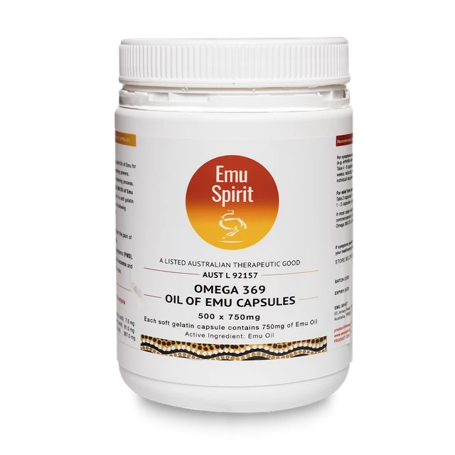 EMU SPIRIT OMEGA 369 Oil Of Emu 750mg 500 Capsules Relief Inflammation ...