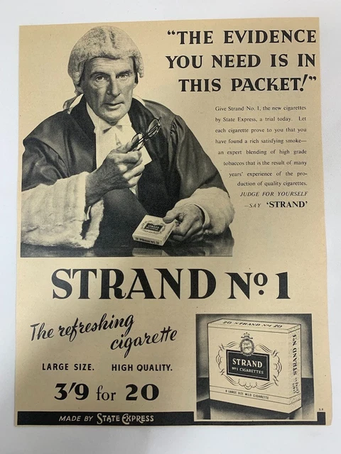 ORIGINAL LARGE 1950'S Print Advertisement - STRAND No 1 Cigarettes £2. ...