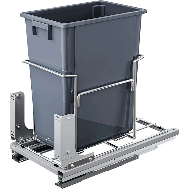 37 QUART PULL-OUT Trash Can Recycling Bin, Sliding Kitchen Waste ...