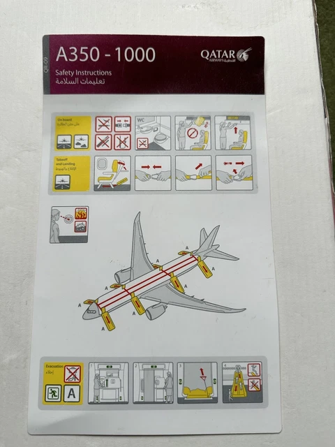 QATAR AIRWAYS AIRBUS A350 1000 Airline Safety Card MAY 2023 V01 £5.99 ...