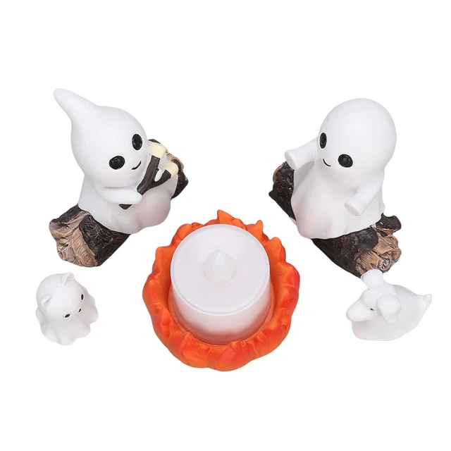 GHOST CAMPFIRE FLICKERING Night Light Dog Cat Figurine Resin Cute Ghost ...