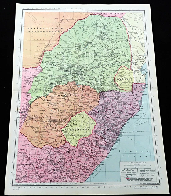 1945 WW2 LANDKARTE Der Union Von South Afrika Basutoland Welt Krieg 2 ...