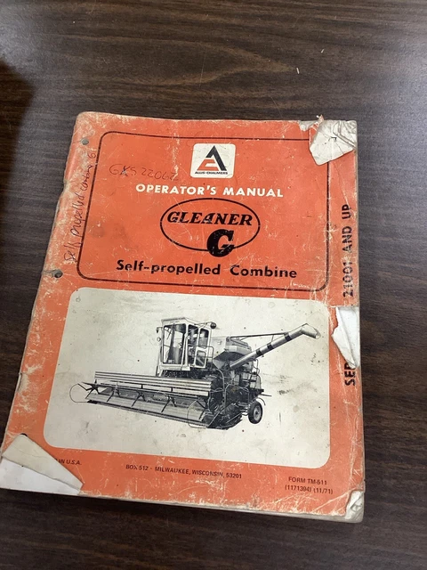 ALLIS GLEANER G Self-Propelled Combine Operators Manual $10.00 - PicClick
