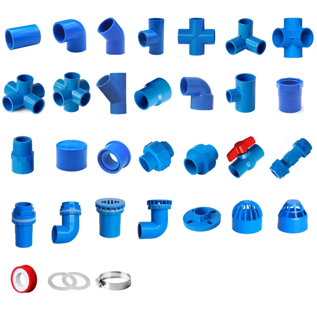 BLUE PVC 50MM ID Pressure Pipe Fittings Metric Solvent Weld Various ...