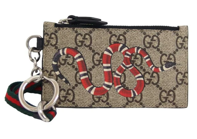 GUCCI GG SUPREME King Snake ID Card Holder Coin Case w/Strap Autentico ...