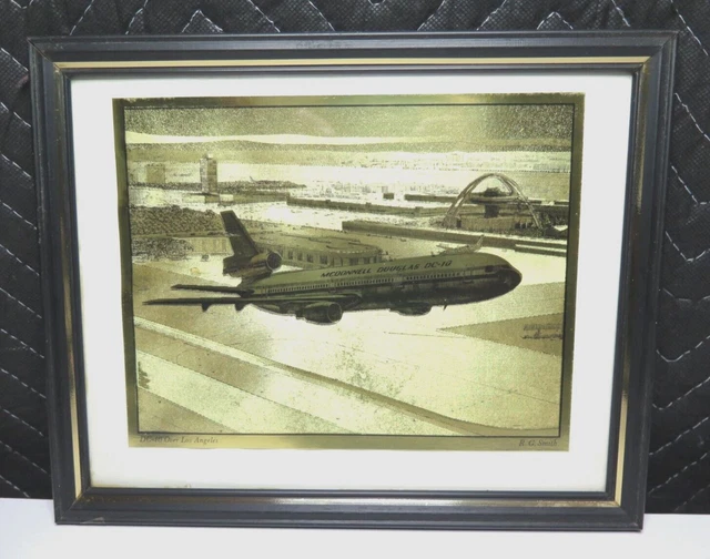 MCDONNELL DOUGLAS DC-10 Airplane Gold Etching by R.G. Smith Vintage ...
