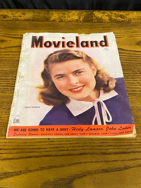 VINTAGE MOVIELAND INGRID Bergman, Hedy Lamarr, John Loder April 1945 Magazine £6.34 - PicClick UK