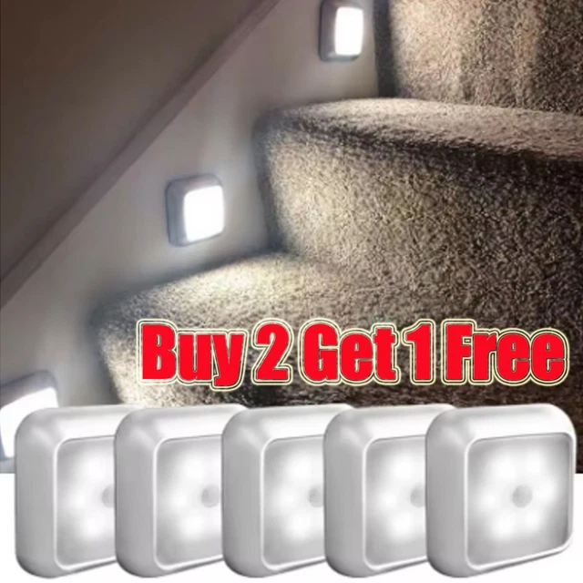 UK 6LED MOTION Sensor Wireless Night Light PIR Battery Lights Cabinet ...