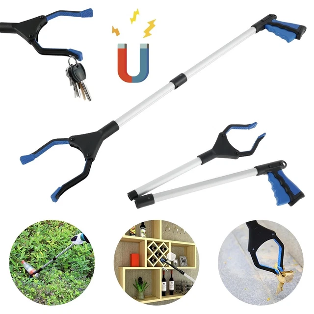 GARDEN FOLDABLE REACHER Grabbers Adjustable Arm Magnet Rotatable Pick ...