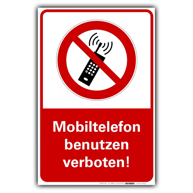 MOBILTELEFON BENUTZEN VERBOTEN Schild Hinweisschild Handyverbot 30x20cm ...