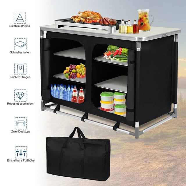 6 FÄCHER CAMPINGKÜCHE Faltbar Sideboard Aufbau-Schrank Kofferschrank ...