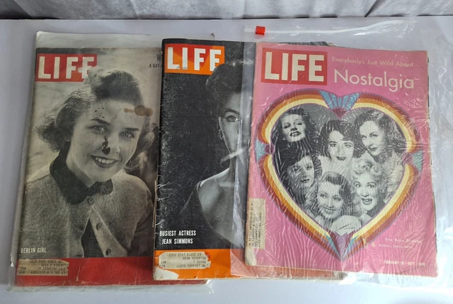 VINTAGE LIFE MAGAZINES 1950, 1971 In Plastic Light Wear Jean Simmons ...