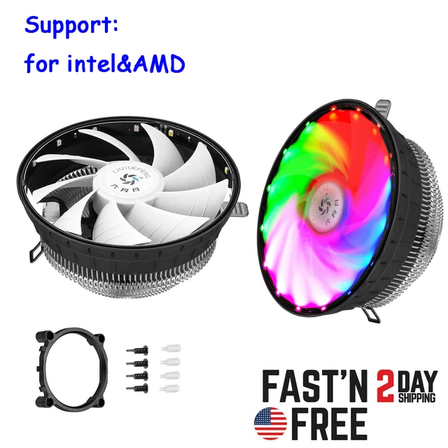 RGB CPU COOLER Fan LED Air Heatsink Intel AMD PC Processor Desktop ...