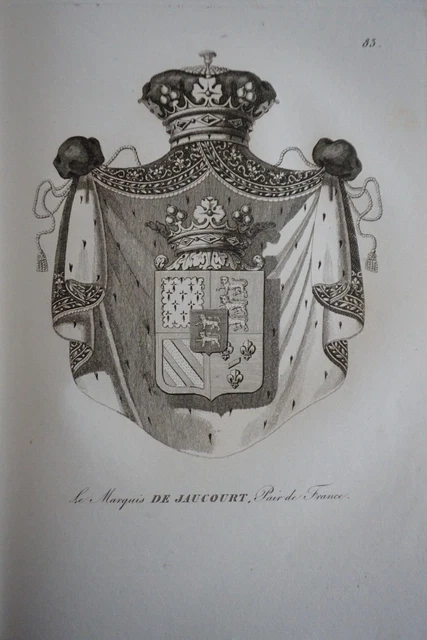 GRAVURE BLASON HERALDIQUE Comte De Jaucourt Militaire Armoirie ...