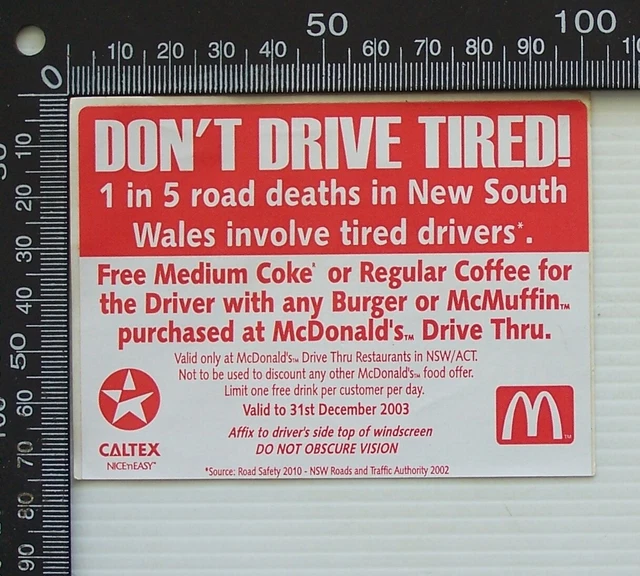 VINTAGE CALTEX MCDONALDS Don't Drive Tired Drive-Thru Advertising Promo ...