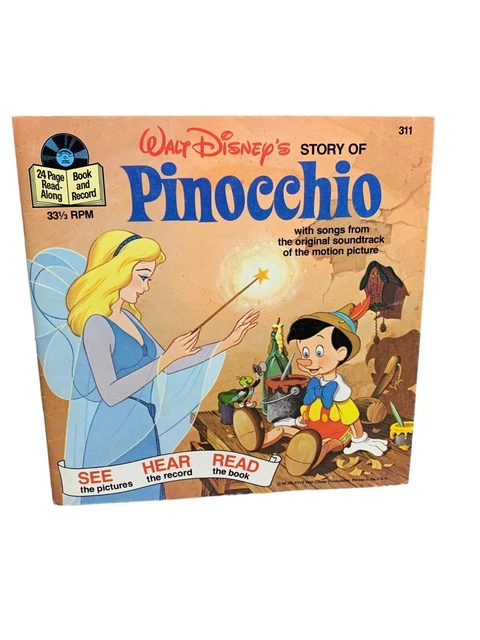 WALT DISNEYS STORY of Pinocchio Read-Along Book & 7 Inch 33 1/3 RPM ...