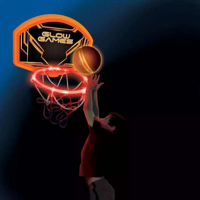 GLOW GAMES LIGHT-UP Basketball Hoop and Ball, LED Glow in the Dark ...