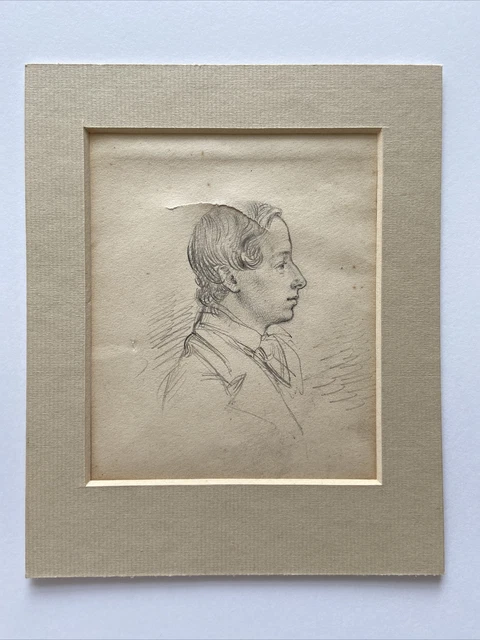 ANTIQUE 19TH CENTURY French Study Drawing Male Portrait Pencil Drawing ...
