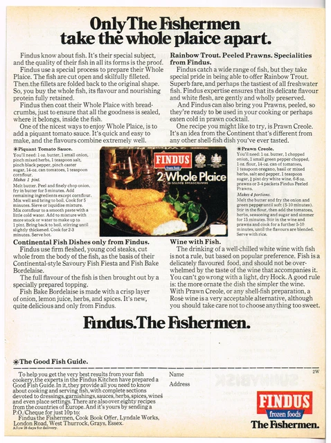 FINDUS FROZEN FOOD Whole Plaice 1972 Full Page Magazine Ad Advert FC143 ...