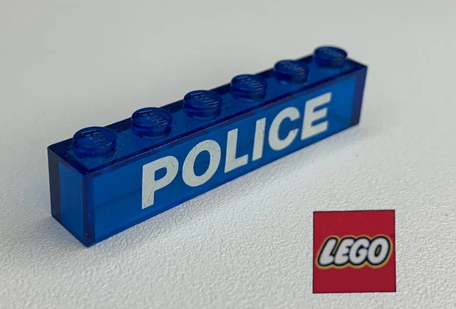 VINTAGE LEGO 1X6 Transparent Blue Brick Police Print Classic Town Train ...
