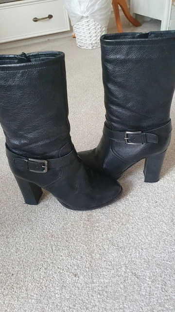 DUNE WOMEN'S LEATHER Strapped Boots Size 37 / 4 Black Calf Length ...