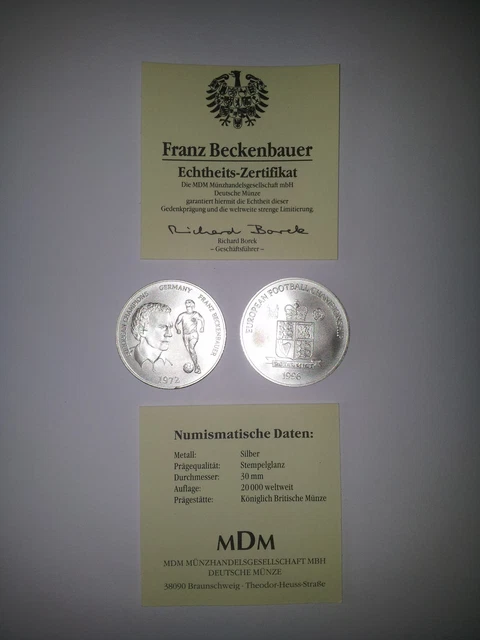 MÜNZE FRANZ BECKENBAUER Gedenkmünze Europameisterschaft 1972 EUR 17,50 - PicClick DE