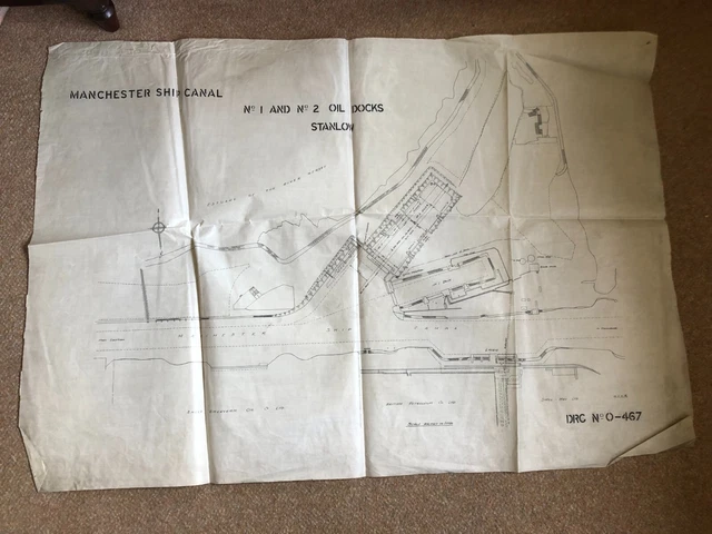 MANCHESTER SHIP CANAL vintage 1930s plan map No1 and 2 Oil Docks at ...