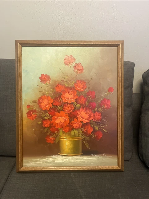 VTG ROBERT COX Signed Oil Board Painting Roses Flowers Vase Still Life ...